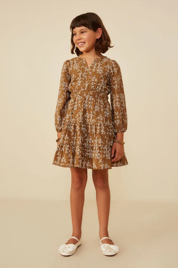 Notch Detail Long Sleeve Floral Embroidered Dress – Baby Biz